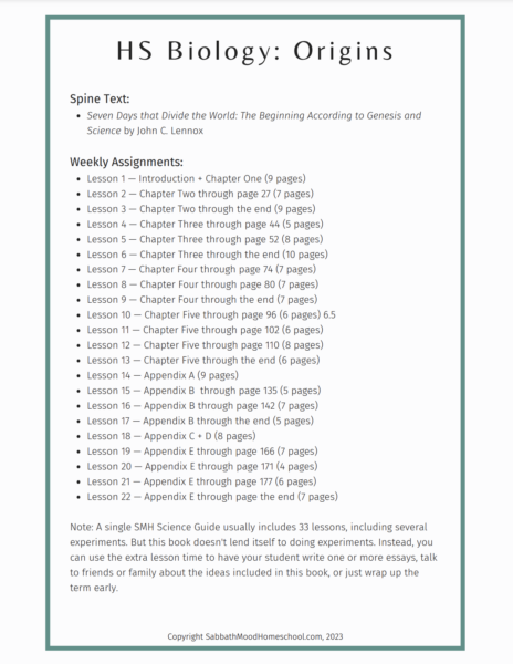 HS Biology: Origins - Sabbath Mood Homeschool